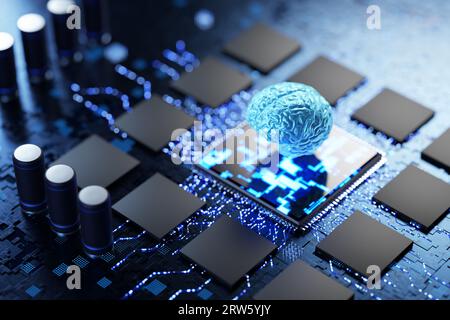 Artificial intelligence concept. Artificial intelligence training. Neuro processor. Neuro ...