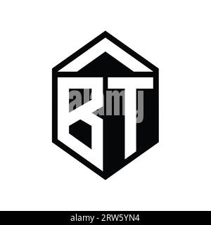 BT Letter Logo monogram simple hexagon shield shape with triangle crown ...