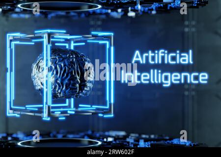 Artificial intelligence concept. Artificial intelligence training. Neurochip. Neuro interface ...
