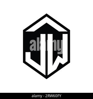JW Letter Logo monogram simple hexagon shield shape with triangle crown isolated style design ...