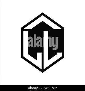 LL Letter Logo monogram simple hexagon shield shape with triangle crown isolated style design ...