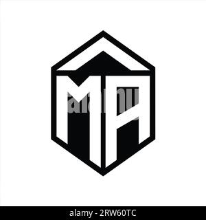 MA Letter Logo monogram simple hexagon shield shape with triangle crown ...