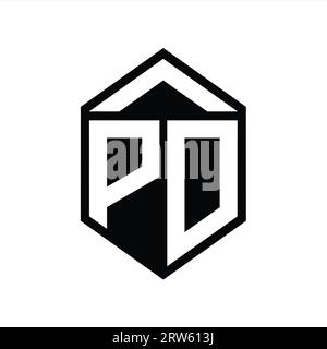 PD Letter Logo monogram simple hexagon shield shape with triangle crown ...