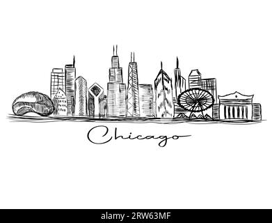 Chicago city skyline sketch Stock Photo - Alamy