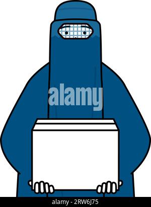 Muslim woman in burqa working to carry cardboard boxes, Vector ...