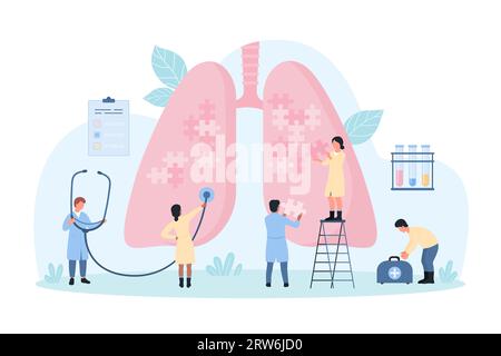 Pulmonology vector illustration. Flat tiny lungs healthcare persons ...