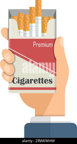 Hand holding packet of cigarettes icon in flat style. Smoking vector ...
