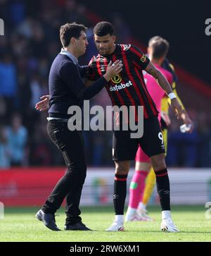 Bournemouth manager Andoni Iraola (left) after the Premier League match ...
