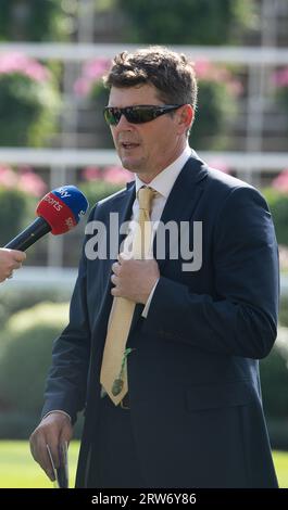 Trainer Andrew Balding after Jockey James Doyle won the Hampton Court ...