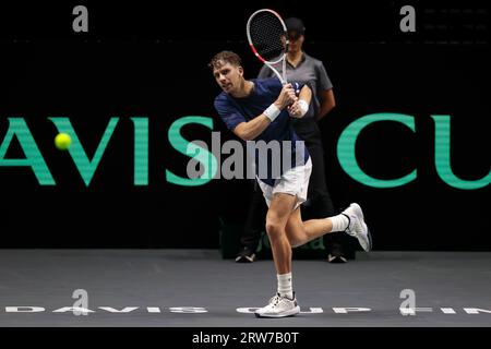 Cameron Norrie (GBR) in action against Ugo Humbert (FRA) during the Davis Cup match Great ...
