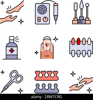 Spa salon color icons set. Aromatherapy. Oil drop, mortar and pestle ...