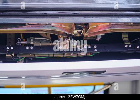 The mechanism of closing and opening doors in a subway train car/ Close ...