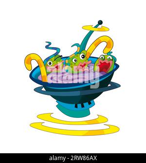 cartoon scene with funny and bizarre looking alien food ufo isolated ...