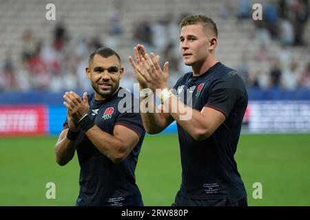 England's Joe Marchant (L) and Freddie Steward during the 2023 Rugby ...