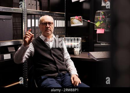 Investigator talking with remote police officer about crime scene ...