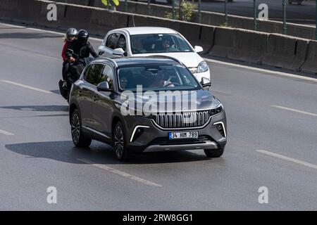 ISTANBUL, TURKEY - SEPTEMBER 17, 2022: Turkish minibus taxi on the way ...