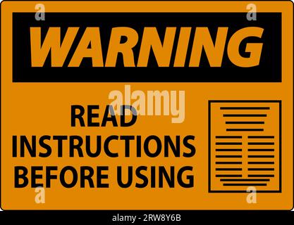 Warning Machine Sign Read Instructions Before Using Stock Vector Image ...