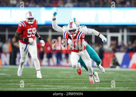 New England Patriots' Demario Douglas runs against the Philadelphia ...