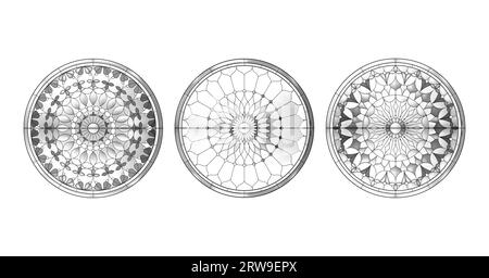 Glass church windows. Three Catholic black and white frames Stock ...