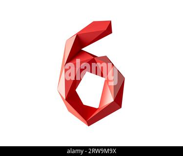 Digit made of low poly red material. 3d illustration of simple ...
