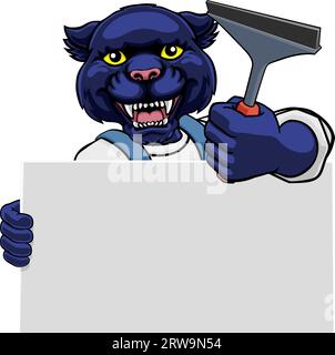 Window Cleaner Panther Car Wash Cleaning Mascot Stock Vector Image ...