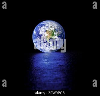 Glowing Planet earth on wet asphalt. Earth image provided by NASA Stock ...