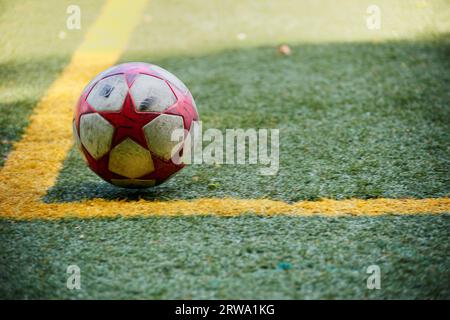 soccer ball moves into the corner Stock Photo - Alamy
