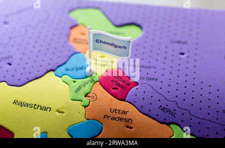 Selective focus on Chandigarh - the capital city of Punjab and Haryana ...