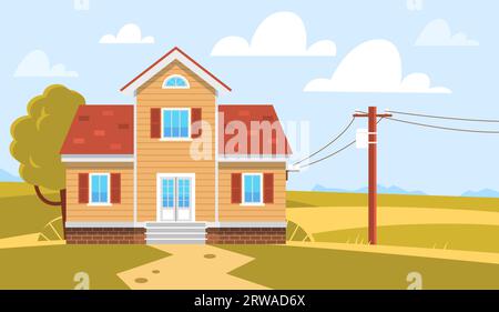 electricity supply to a private house. flat vector illustration Stock ...