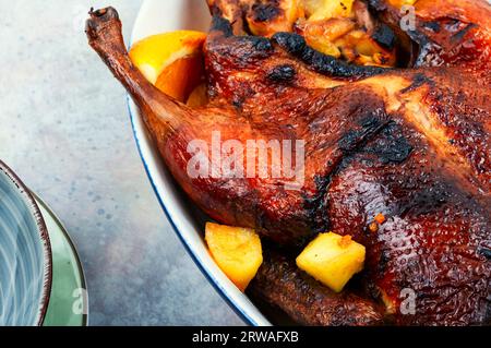 Roast duck with orange and caramelized apples Stock Photo - Alamy