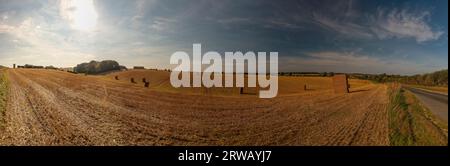 Giant haystacks in the fields after harvesting wheat or barley in East ...