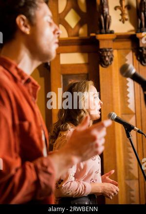 Rhiannon Chesterman and Daniel Cahill recording West End New Friends at ...