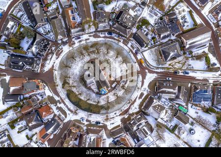 Aerial View over Village of Spijk in Winter Landscape with Snow in the ...