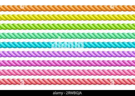 Set of different colorful ropes isolated on white background. Nautical ...
