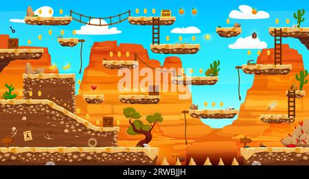Game level platforms and rope bridges set isolated on background ...