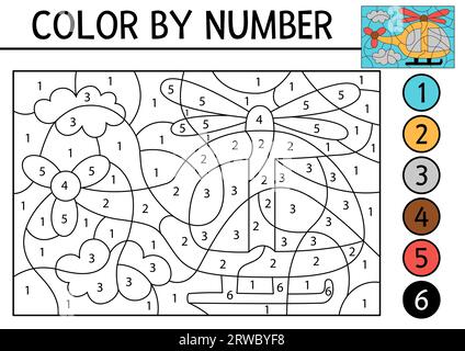 Puzzle game helicopter, color by number sheet for children. Vector ...