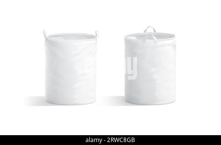Blank white laundry hamper bag mockup, half-turned view, 3d rendering ...