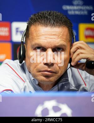Red Star Belgrade manager Barak Bakhar during a press conference at ...