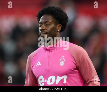 Ola Aina #43 of Nottingham Forest clears the ball during the Premier ...