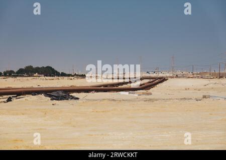 a natural gas pipeline sprawls across the desert in the Middle Eastern ...
