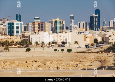 One of the many skylines of Manama, capital city of Bahrain, featuring ...