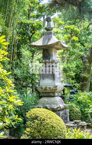 Japanese Buddhist pagoda called a Gorinto in the gardens at the Rinko ...
