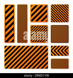 Various black and orange warning signs with diagonal lines. Attention ...