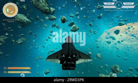 Spaceship science fiction singleplayer game with overlay HUD showing ...