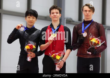 (L-R) Lim Juheon (KOR), Francois PITOT (FRA), Daniel MARTYNOV (USA), SEPTEMBER 15, 2023 - Figure ...