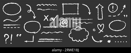 Chalkboard arrow, underline element vector set. Hand drawn sketch style ...