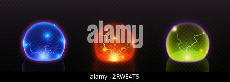 Magic energy balls with lightning bolt inside isolated on transparent ...