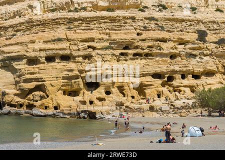 The caves on Matala beach in Crete, Greece Stock Photo - Alamy