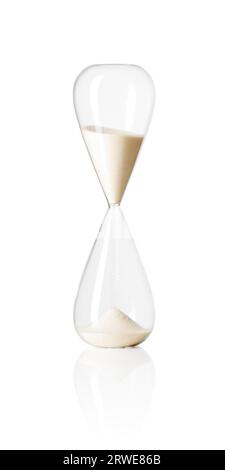Hourglass isolated on white reflective background Stock Photo - Alamy