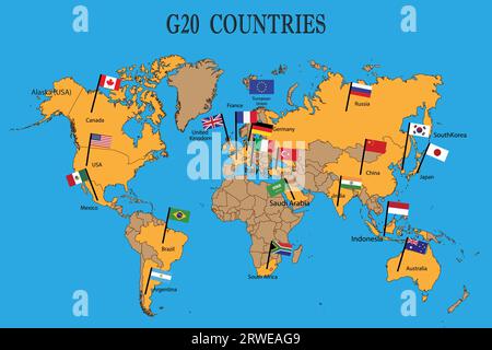 Flags of Group of Twenty G20 member countries with banner G20 2023 ...